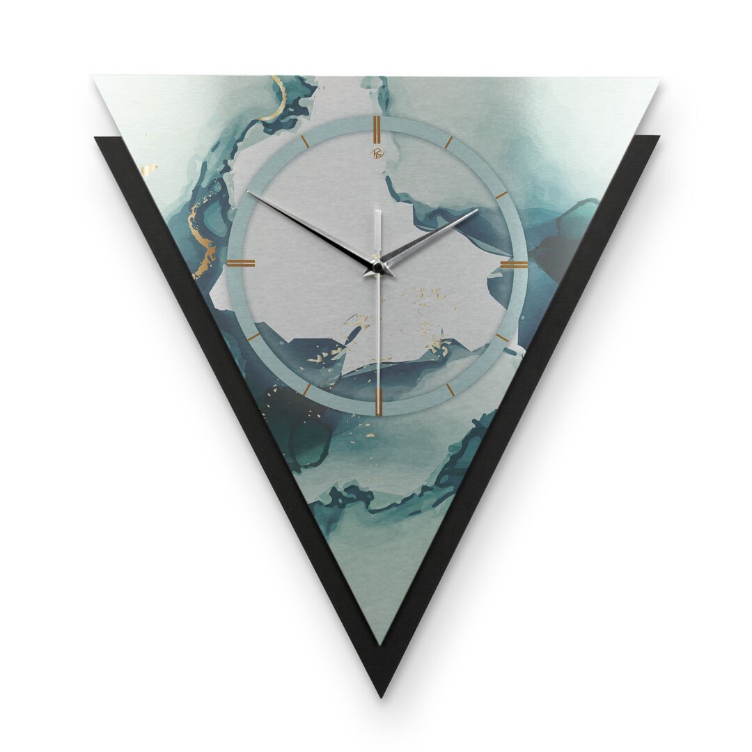 Triangular 3D Designer Wall Clock “turquoise” in a Modern Metallic Look ...