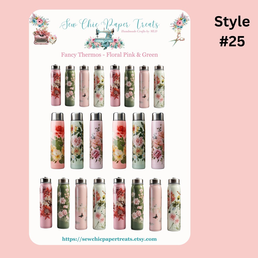 Floral Pink & Green Thermos Sticker Sheet - Etsy