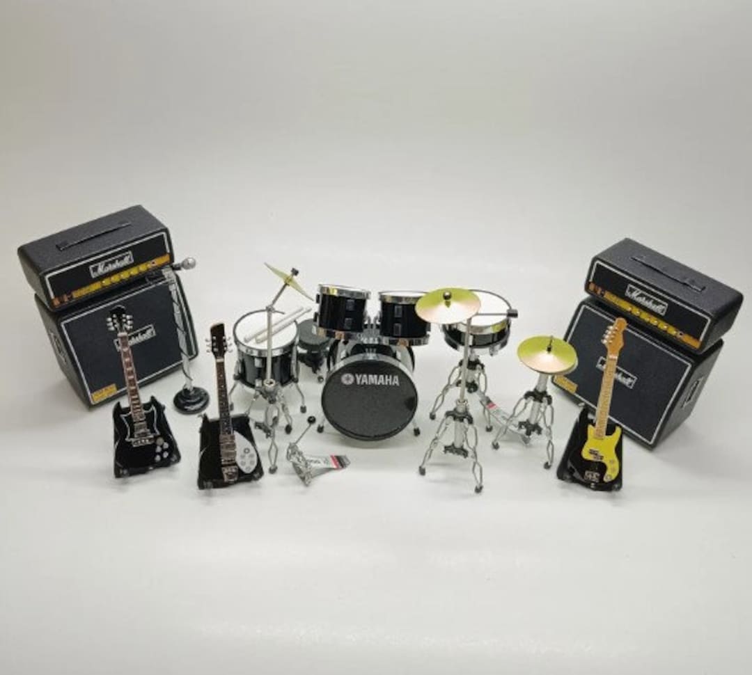 Miniature Drum Set Black Star + 3 Guitars Mic Amplifier Sound Signature ...
