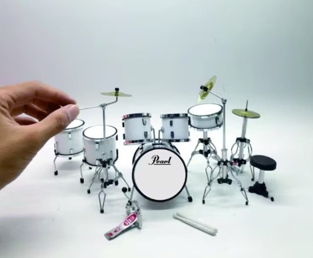Miniature Drum Set Full White Musical Exclusive Scale 1/12 Instrument ...