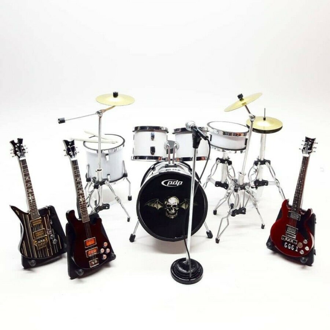 Miniature Drum and Guitars + Mic Set Band Rock Star Signature Display ...