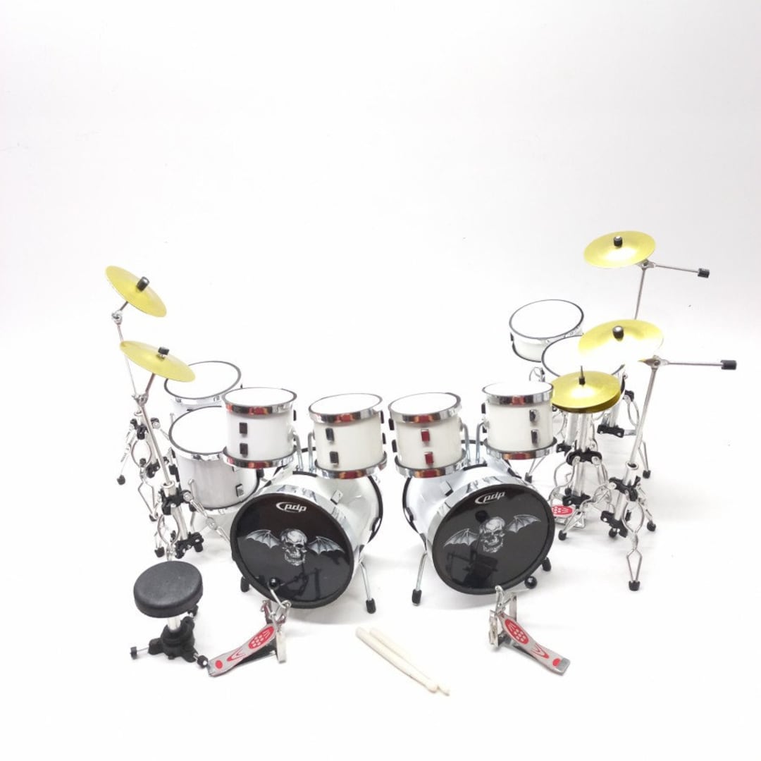 Miniature Drum Set Double Bass Rock White Scale 1/12 Musical Instrument ...