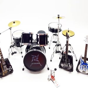 Miniature Drum Set Black and 3 Guitars Instrument Display Christmas New ...