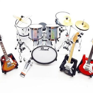 Miniature Drum Set Pearl Silver Exclusive 3 Guitars Musical Instrument ...