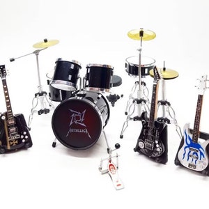 Miniature Drum Set Black and 3 Guitars Instrument Display Christmas New ...