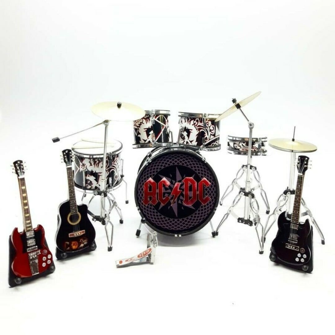 Miniature AC DC Drum Metal Guitar Set Rock Star Design Musical ...