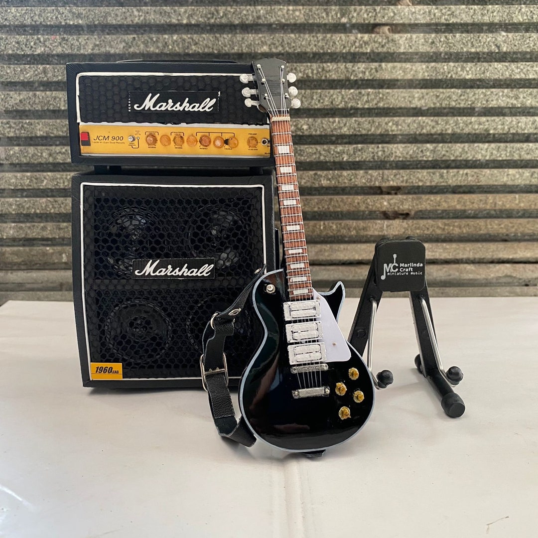 Miniature Sound Amplifier Model 2 Stack and Guitar Black Strap Replica ...