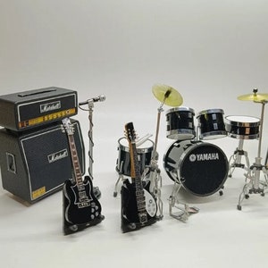 Miniature Drum Set Black Star + 3 Guitars Mic Amplifier Sound Signature ...