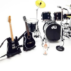 Miniature Drum Set D W Black + 3 Guitars With Strap Mic Scale 1/12 Gift ...