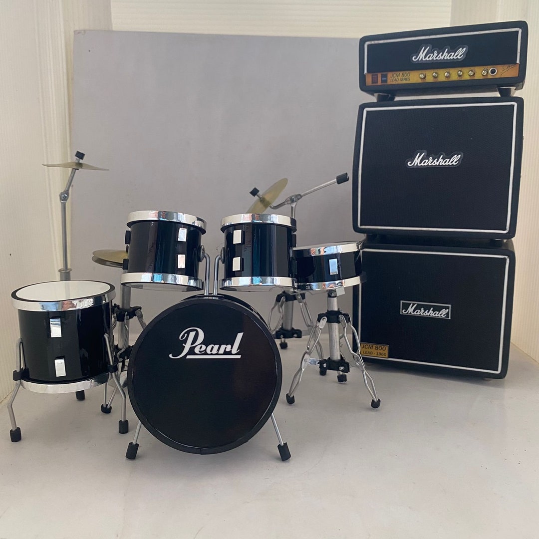 Miniature Drum Set Black Band Rock + Amplifier 3 Stage Instrument ...