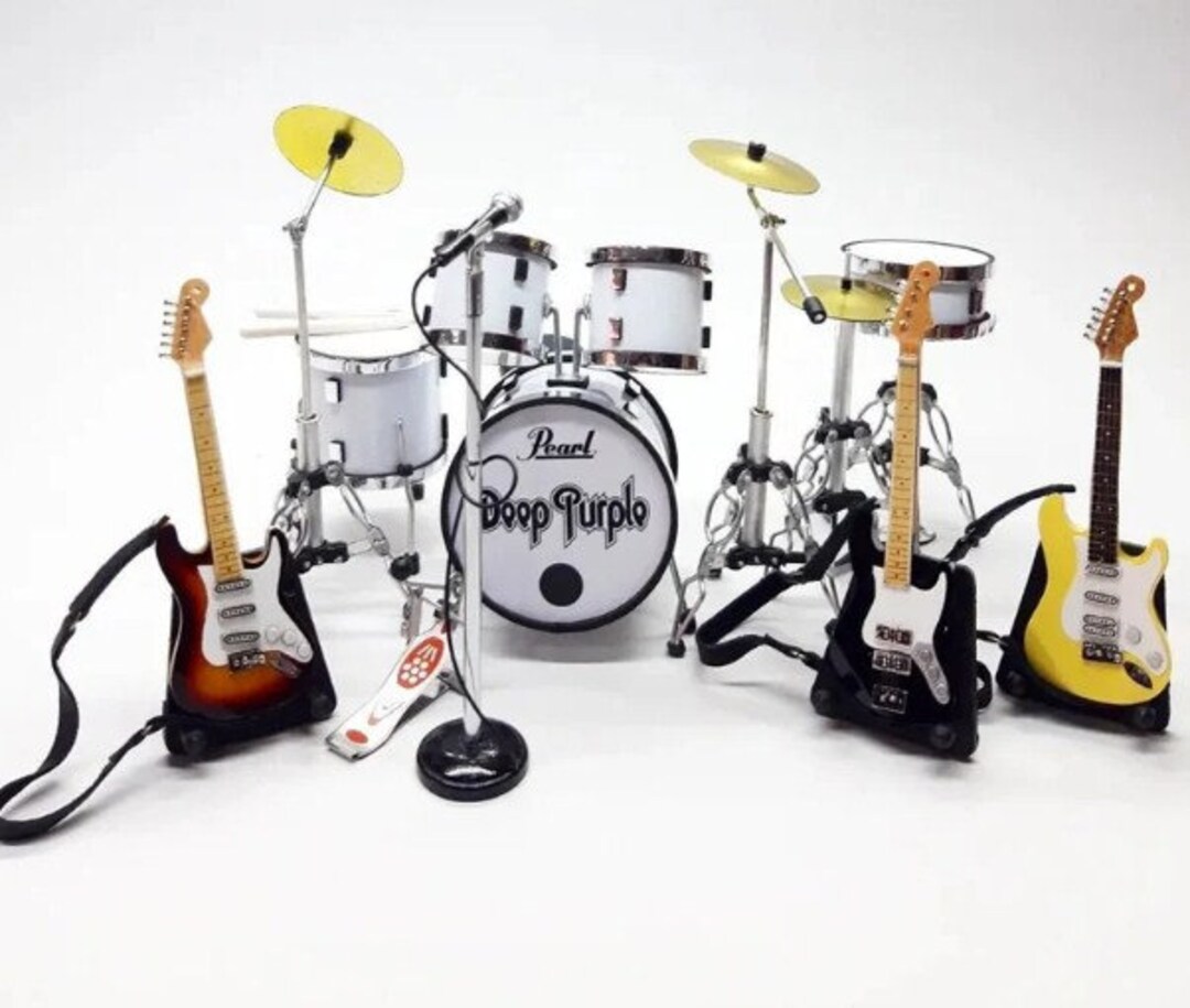 Miniature Drum Set Pearl Deep Purple+ 3 Guitars Free Strap + Mic ...