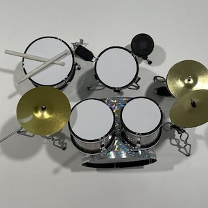Miniature Drum Kit Pearl Silver Musical Instrument Display Gift Scale 1 ...