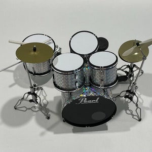 Miniature Drum Kit Pearl Silver Musical Instrument Display Gift Scale 1 ...