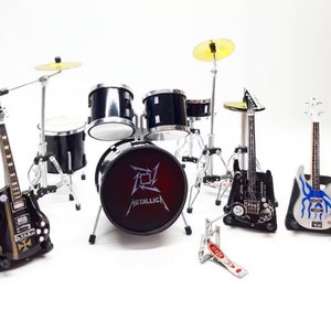 Miniature Drum Set Black and 3 Guitars Instrument Display Christmas New ...