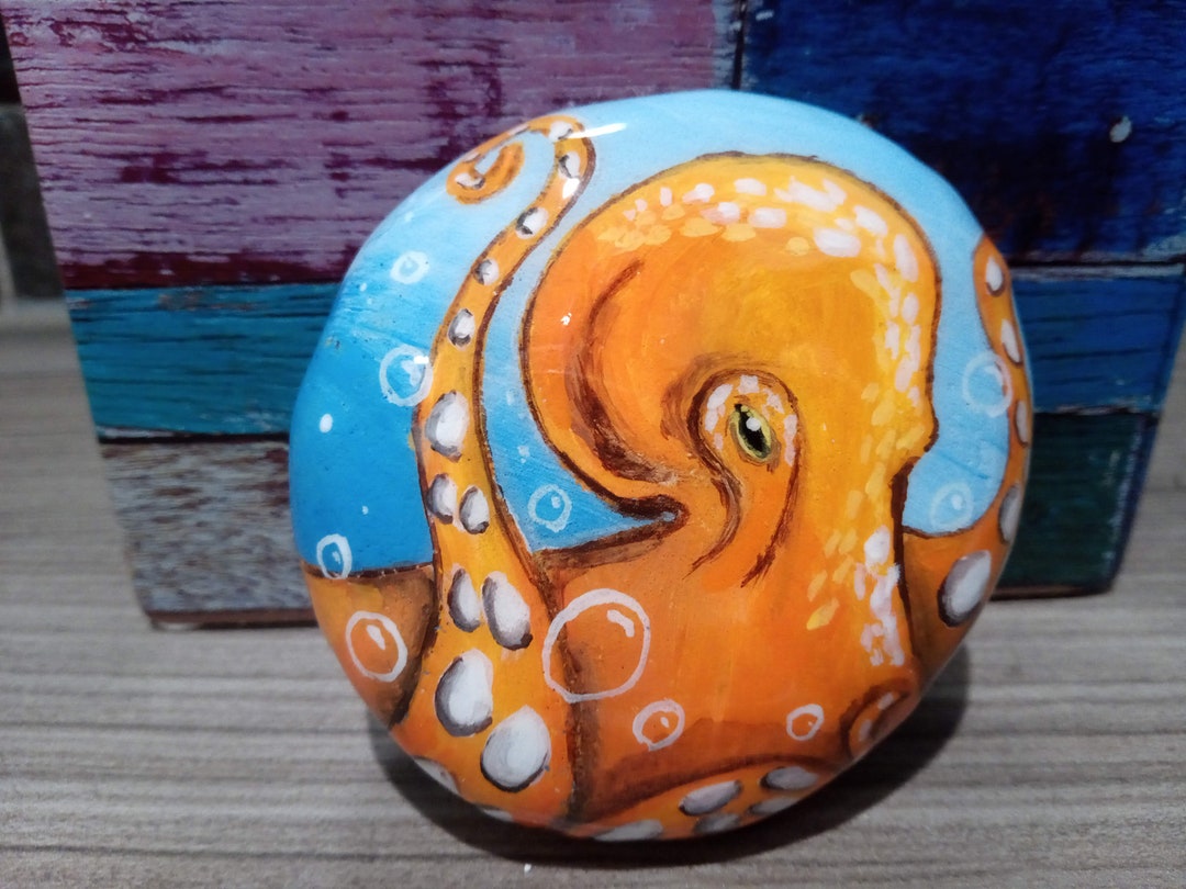 Octopus Hand-painted Natural Stone, Stone Art, Pebble Art, Painted ...