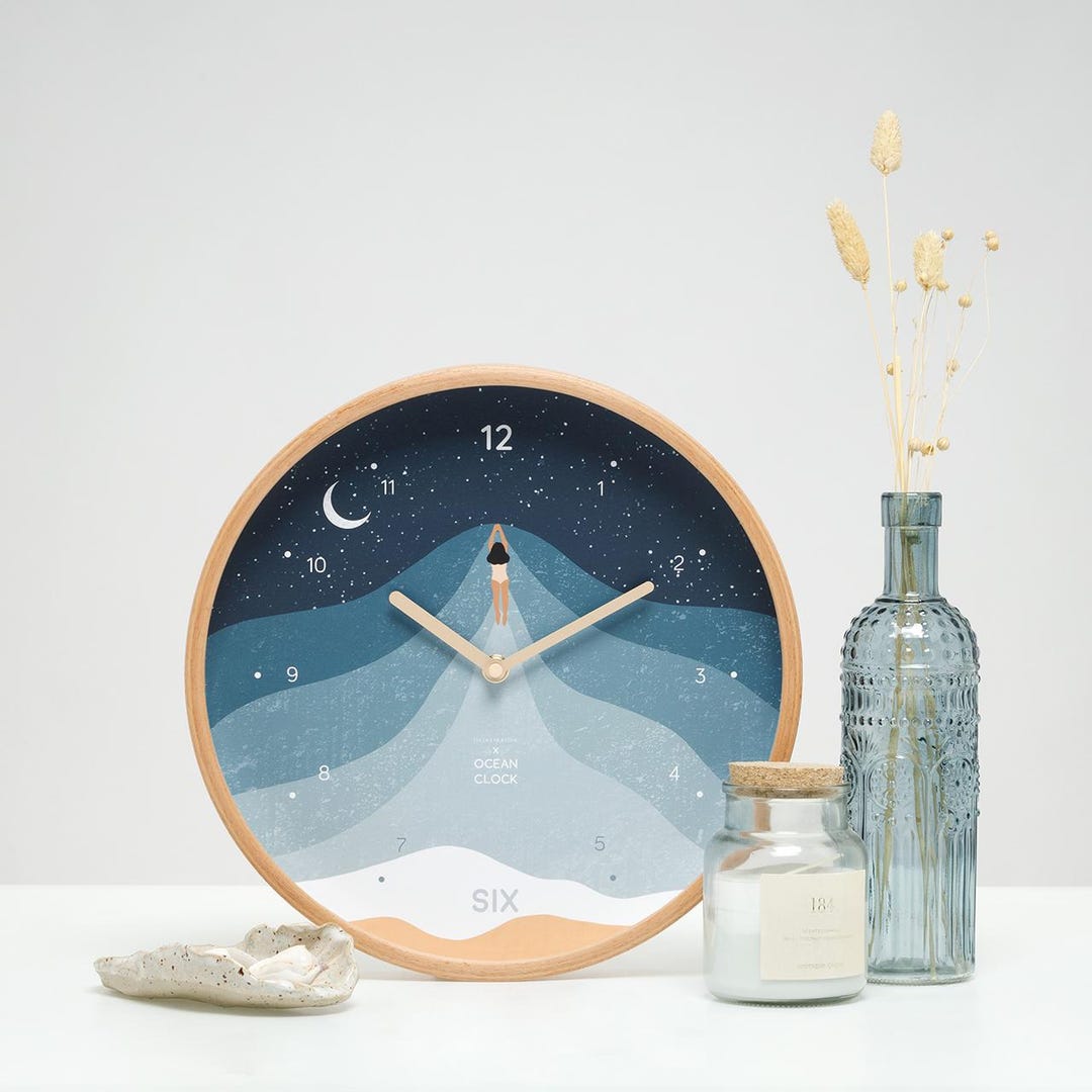 Iulia Wooden Silent Wall Clock | Blue Wall Clock | Sea Wall Clock ...