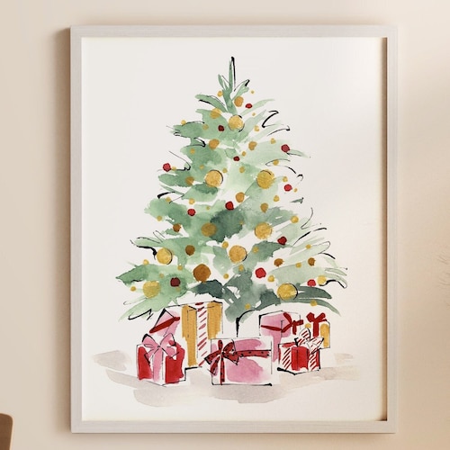Christmas Tree Art Print Printable Holiday Decor Watercolor - Etsy