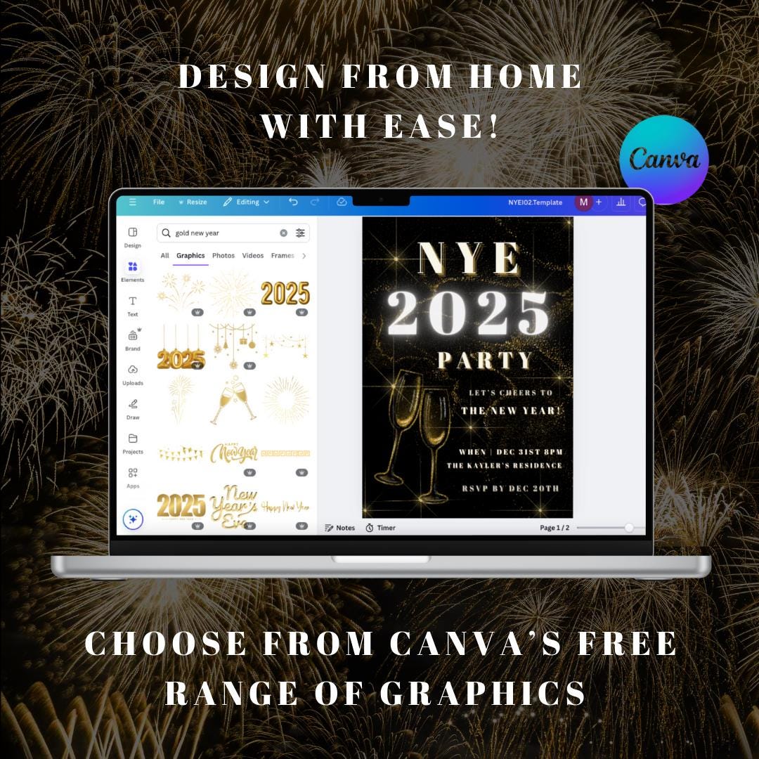 2025 New Year's Eve Party Invitation: Gold & Black (digital Download ...