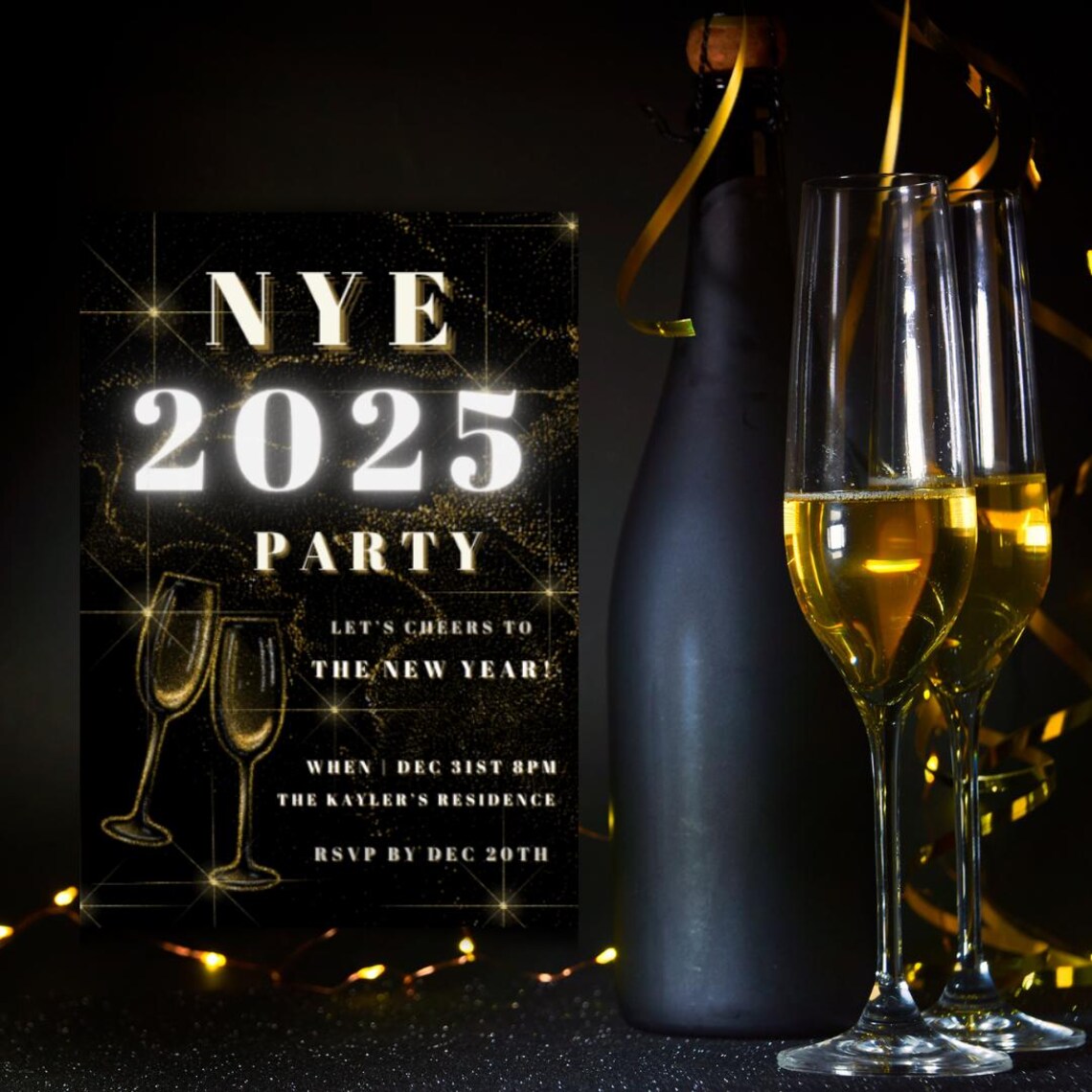 2025 New Year's Eve Party Invitation: Gold & Black (digital Download ...