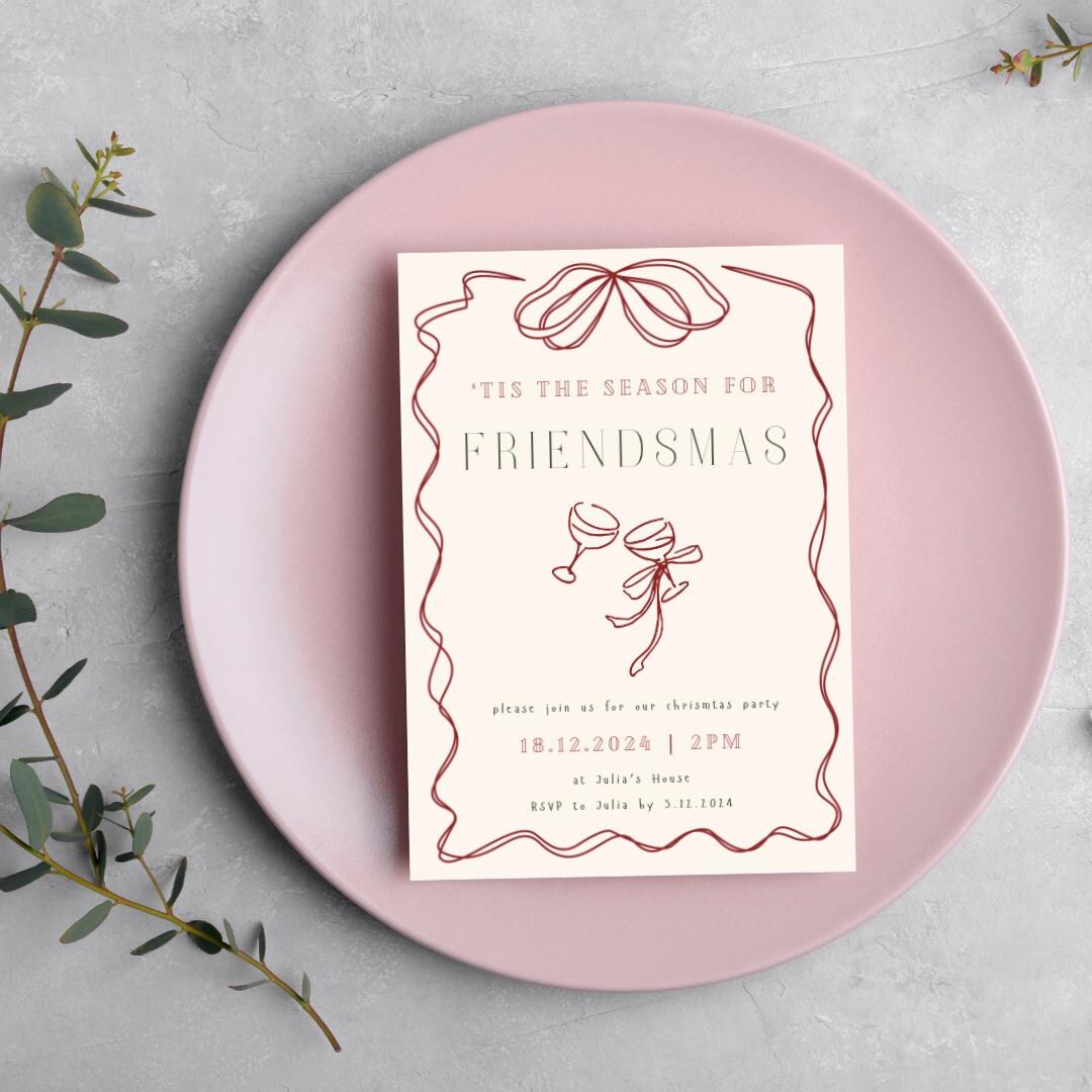 Friendsmas Christmas Party Invite, Pink Friendsmas Invitation ...