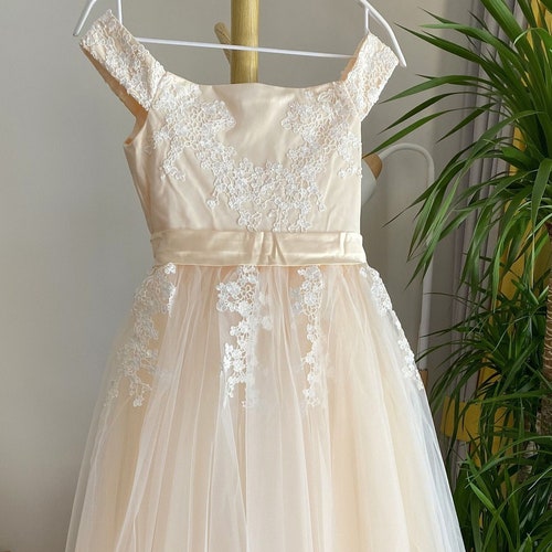 Lace Champagne Flower Girl Dress Tulle Flower Girl Dress Etsy
