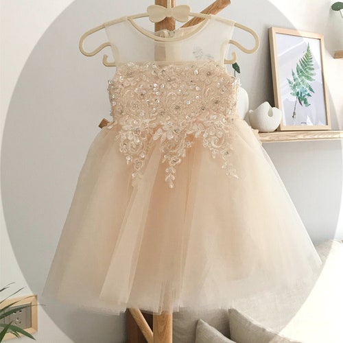 Lace Flower Girl Dress Champagne Flower Girl Dress Tulle Etsy
