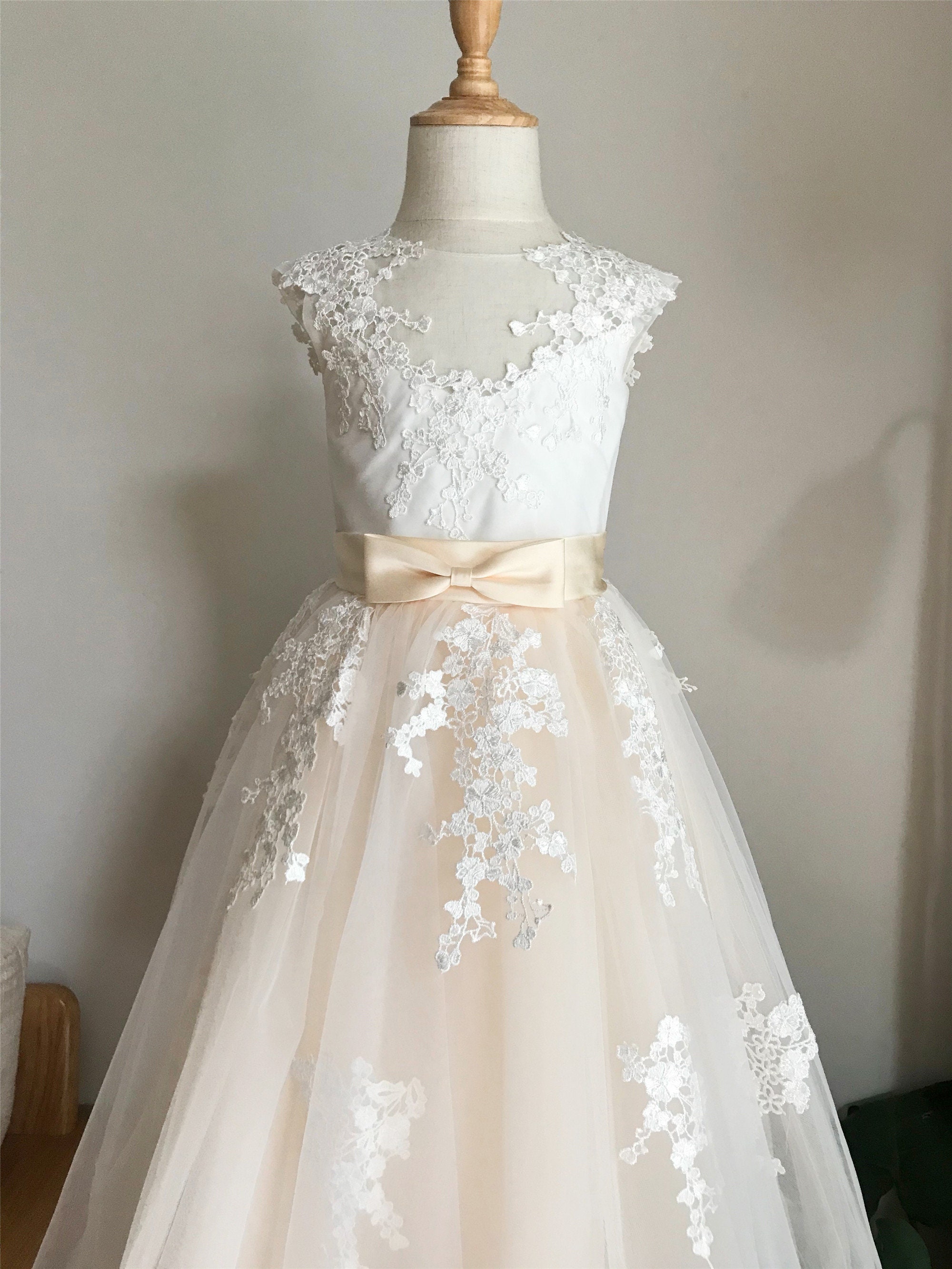 Lace Champagne Flower Girl Dress Tulle Flower Girl Dress Etsy Australia