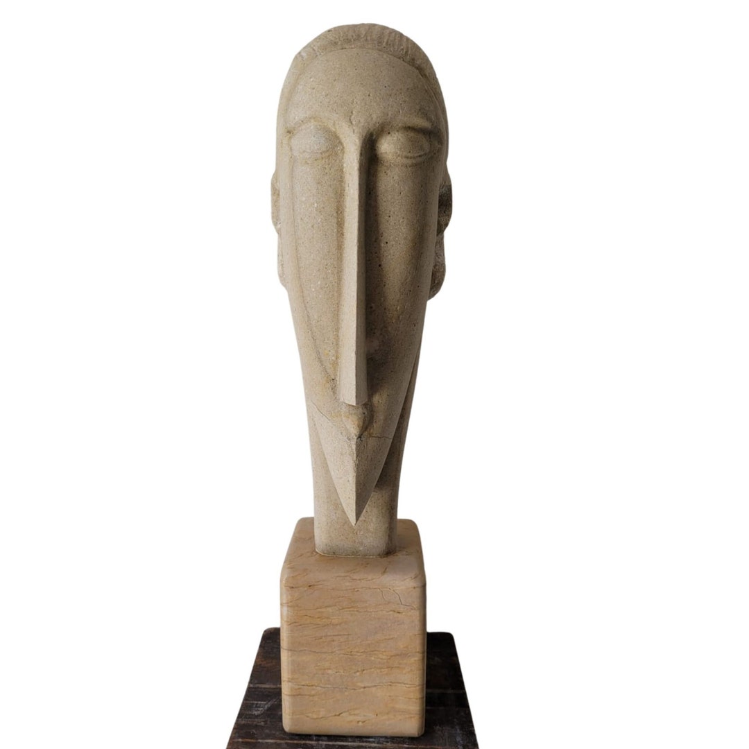 Modigliani Head Replica Hand-carved Statue Stone Sculpture for Indoor ...