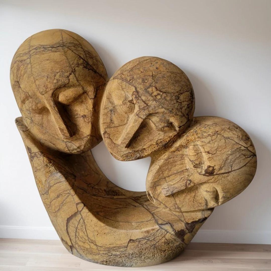 Family Reunion Stone Sculpture Hand-carved Natural Brown Stone With ...
