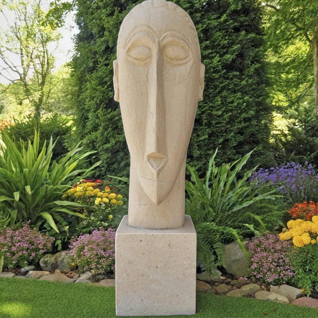 Modigliani-inspired Stone Head Sculpture | Indoor & Outdoor Garden ...