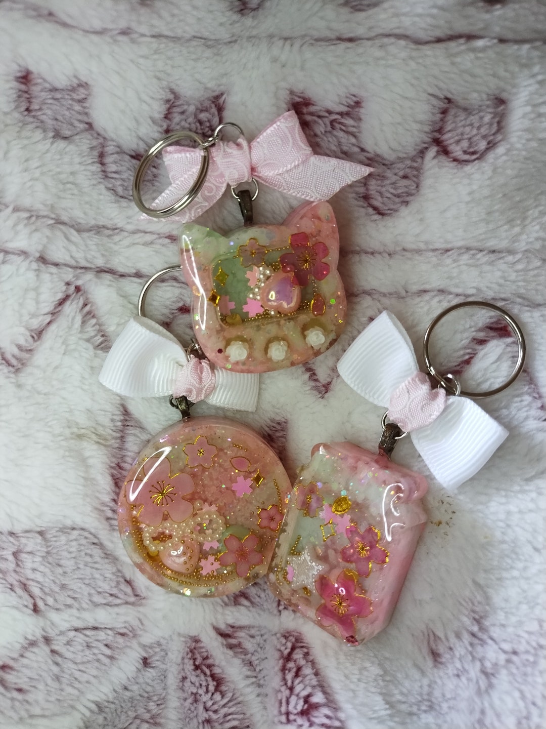 Pastel Sakura Cherry Blossom Resin Shaker Keychains - Etsy
