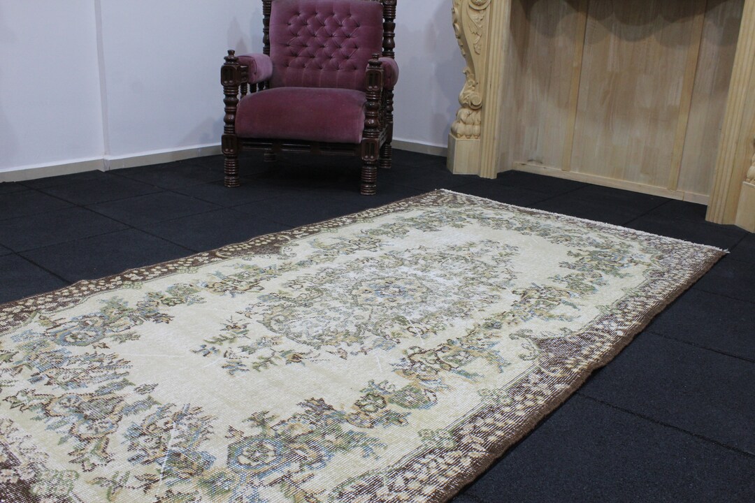 Turkish Rug, 3.9x7 Area Rug, Ivory Rug, Distressed Rug, Vintage Rug ...