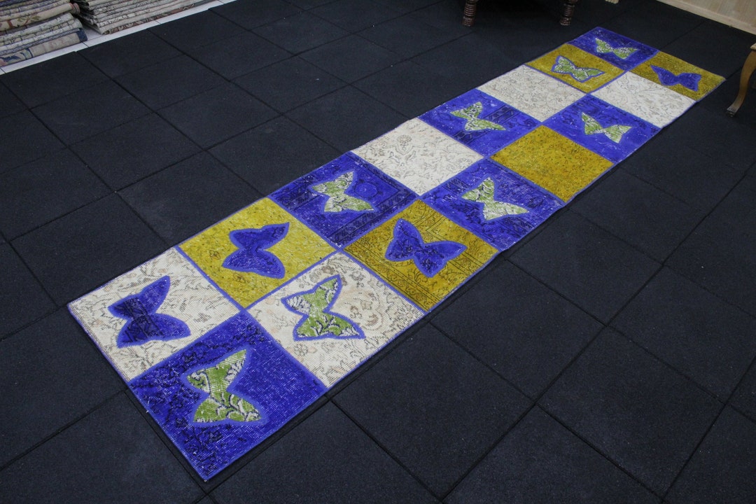 Patchwork Runner Rug | 2.6x10.5 Runner Rug | Butterfly Desing Runner ...