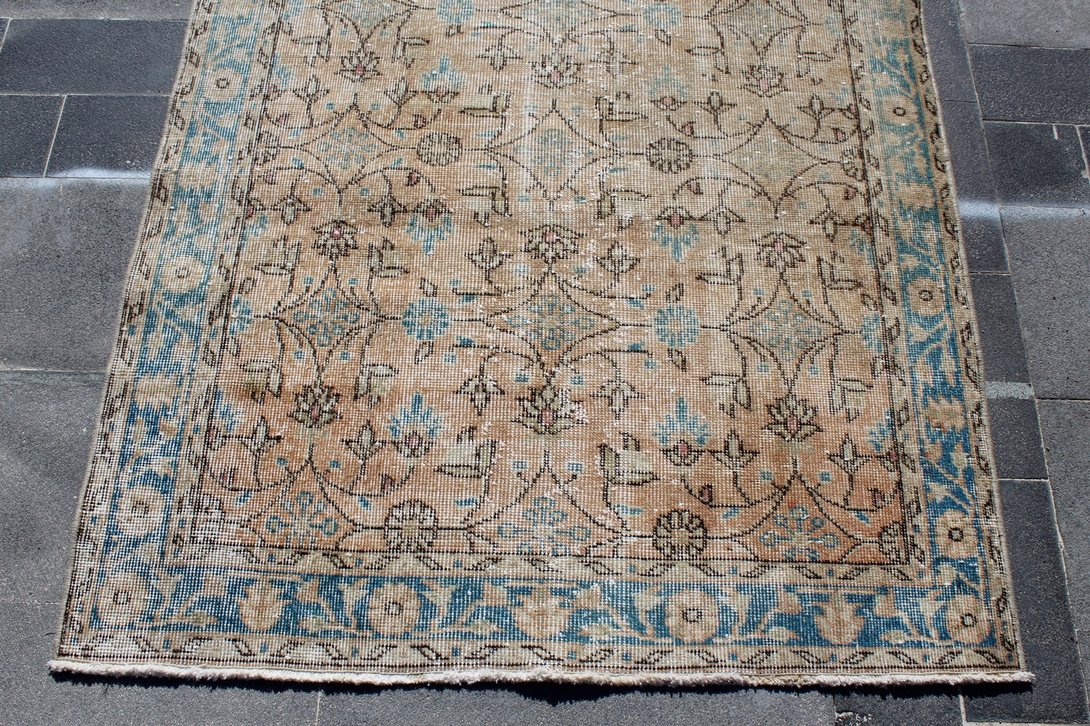 Turkish Rug, Area Rug, 3.8x7.1 Feet, Salmon Rug, Blue Rug, Vintage Rug ...