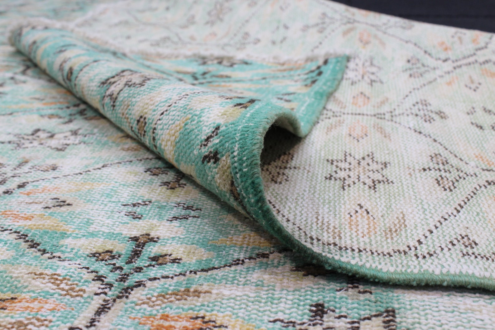 Green Turkish Rug, 5.9x8.7 Area Rug, Vintage Rug, Distressed Rug, Muted ...