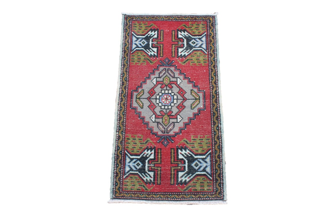 Turkish Door Mat, 1.7x3.2 Entryway Rug, Red Vintage Rug, Vintage Small ...