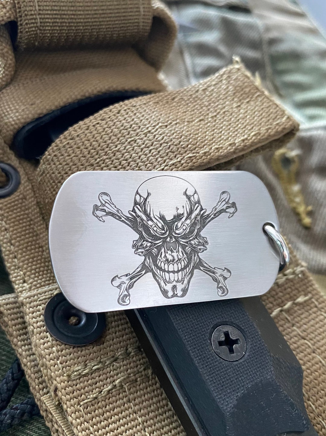 DEEP-ETCHED Dog Tag Never Rust 316L Grade Bone Skull Stainless Steel 1x ...