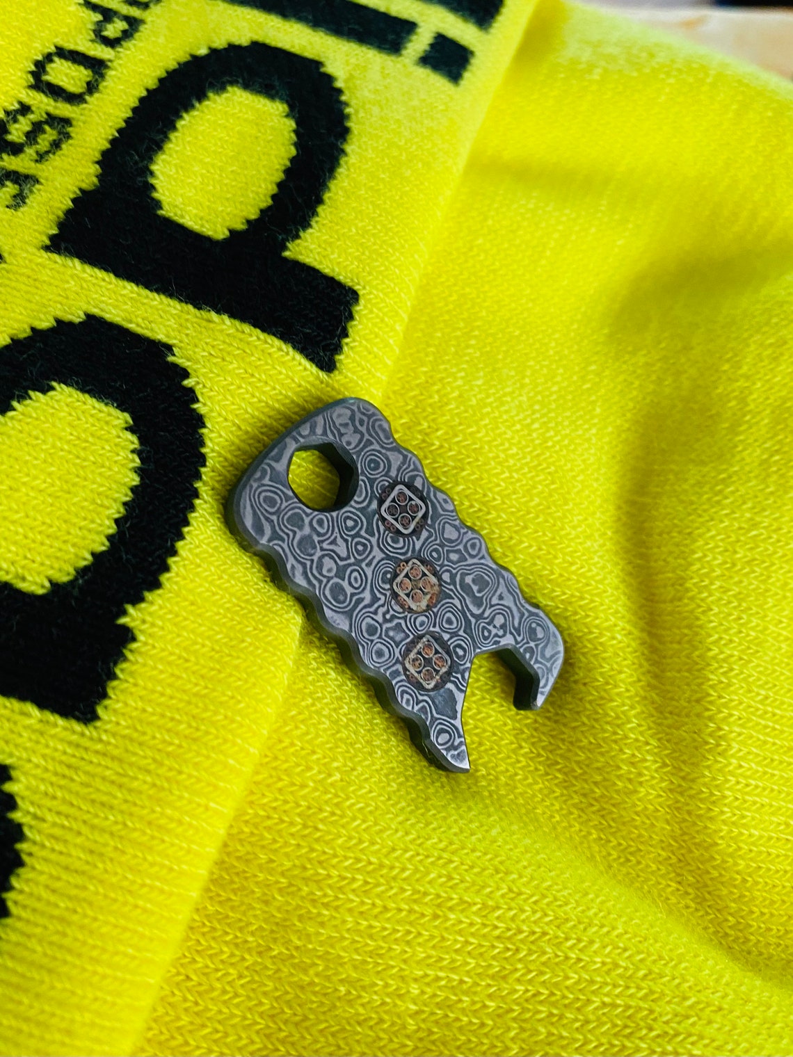 DAMO Dog Tag Solid Damascus Bottle Opener Brass Mosaic Pin | Etsy