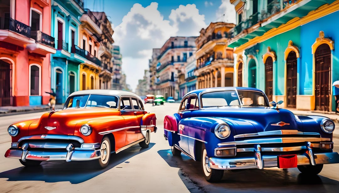 Scenes From Cuba, Classic Cars on the Streets of Cuba, 4 Colorful ...