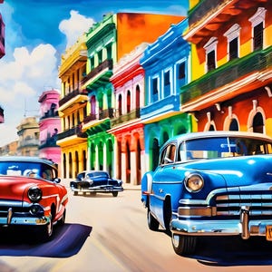 Scenes From Cuba, Classic Cars on the Streets of Cuba, 4 Colorful ...