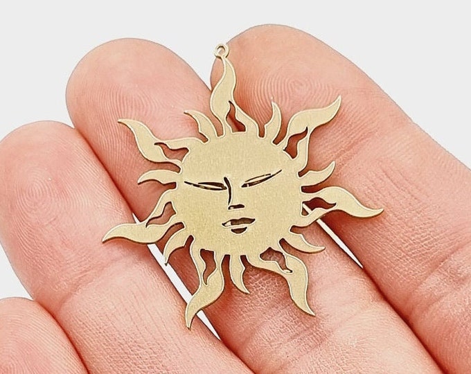 Raw Brass Sun Charm, Sun Face Charm, Sun Pendant, Laser Cut Brass Sun ...