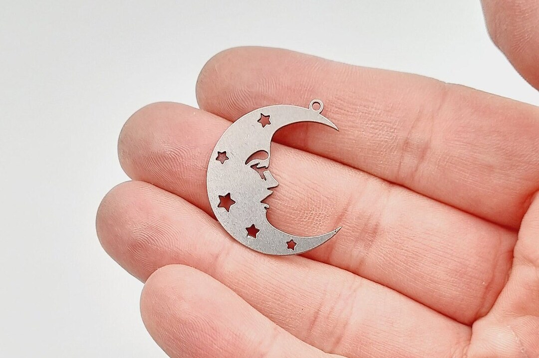 4 Pcs Stainless Steel Moon Charms, Moon Earring, Stainless Moon Pendant ...