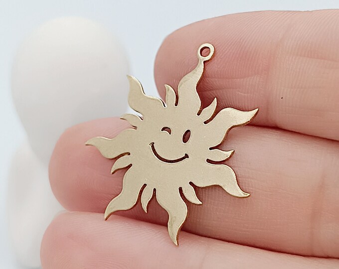 Raw Brass Sun Charm, Sun Face Charm, Sun Pendant, Laser Cut Brass Sun ...