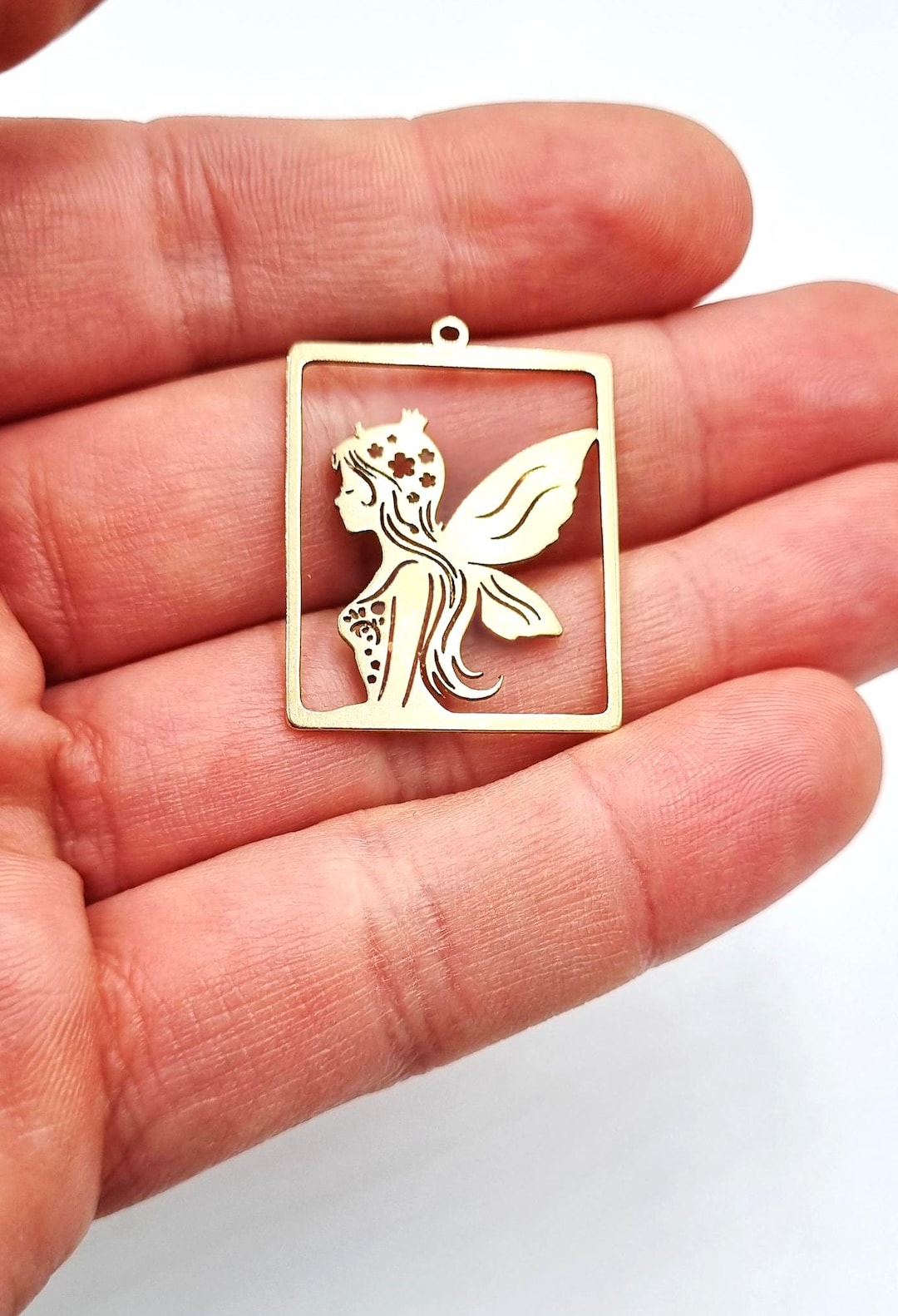 Raw Brass Fairy Pendant Charms, Laser Cut Pixie, DIY Necklace (25x32mm ...