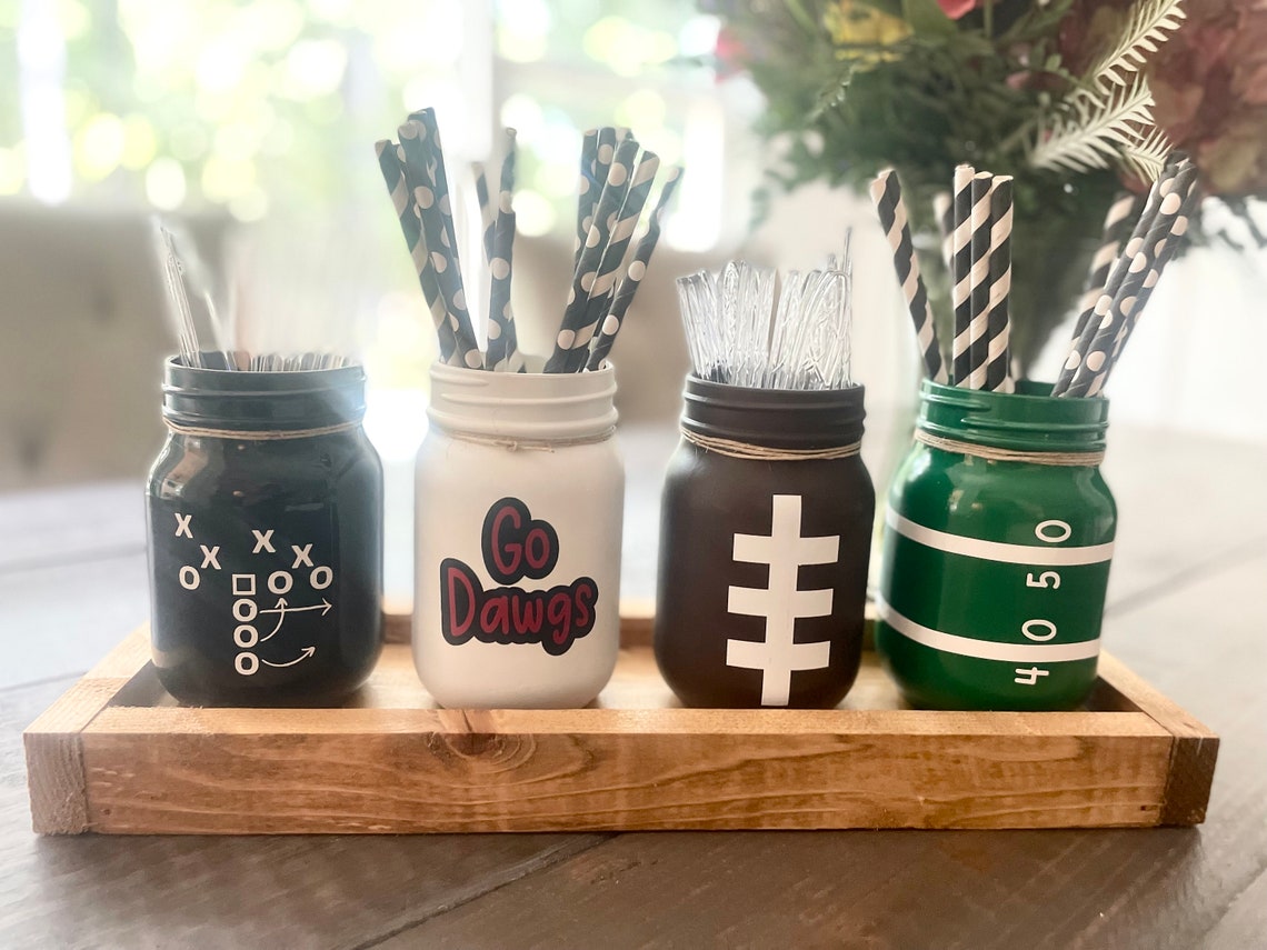 Football Mason Jar Custom Team Decor for Football Party Tailgate ...