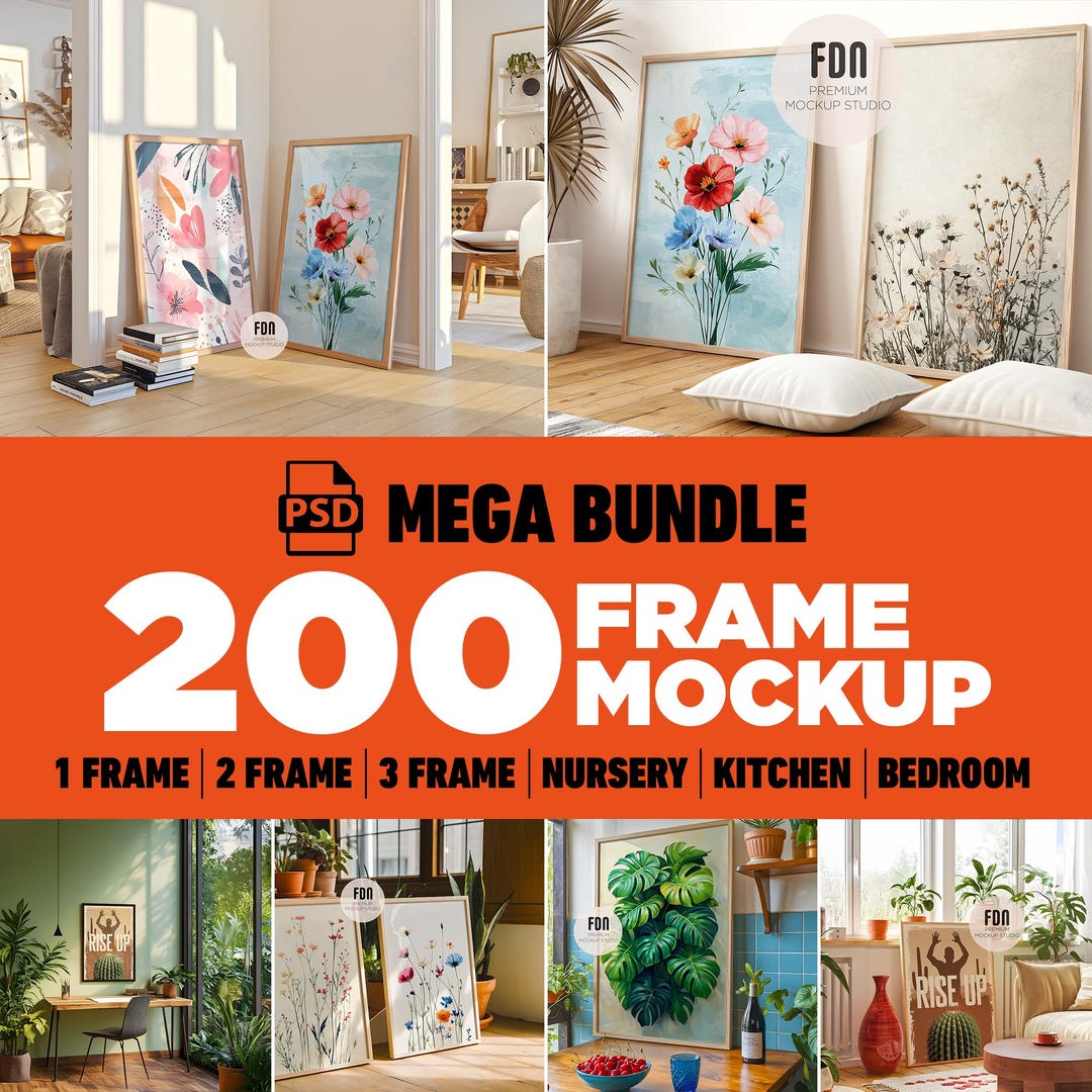 Mega Bundle 200 Frames Mockup PSD Bundle Set, Frame Mockup Bundle, 200 ...