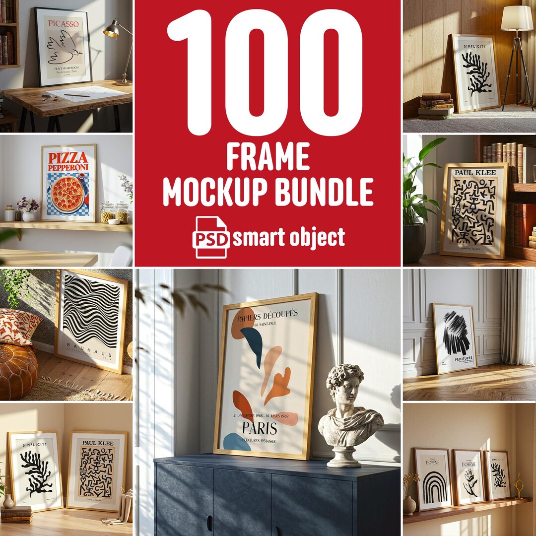 Frame Mockup Bundle PSD | 100 Wall-art Frames 2:3 & DIN ISO A | Boho ...