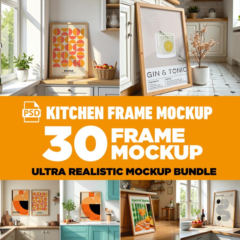 30 Ultra Realistic Kitchen Frames Mockup PSD Bundle Set, Kitchen Frame ...