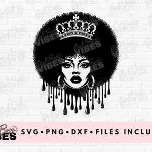 Black Queen Crown Dripping Afro African American Black Woman SVG, Png ...