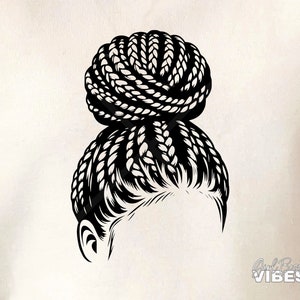 Cornrow Braids Bun SVG, African American Woman Black Hair Png, Dxf, Cut ...